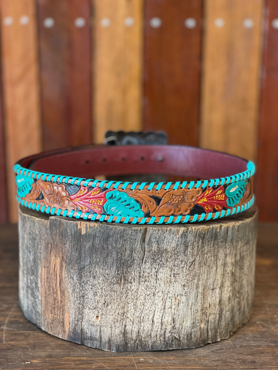 Belt - Tooled Leather + Turquoise – Queen B Country